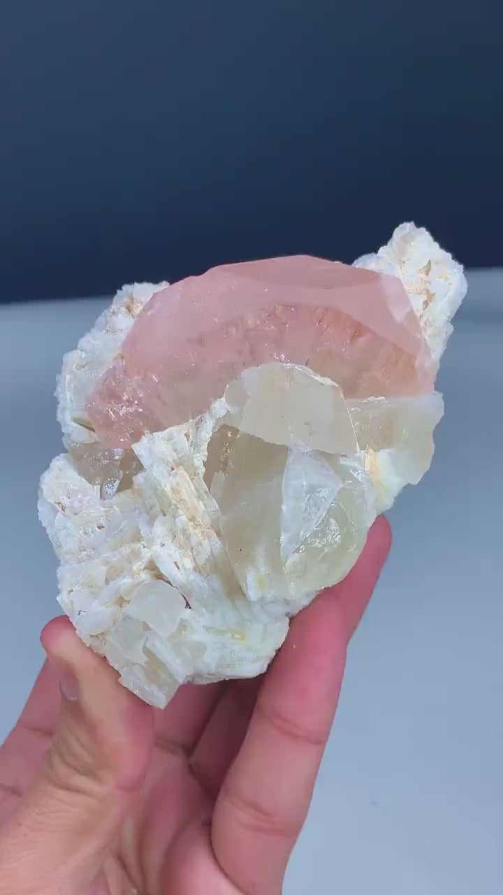 Exquisite Peach Pink Color Morganite with Quartz and Albite, Raw Miner ...